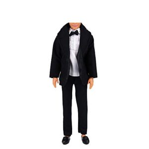 BARWA 3pc Doll Clothes Black Tuxedo Suit with Tie White Shirt, Pants and Jacket for 12 inch Boy Doll