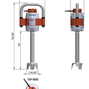 Dynamic Mixers SMX350ES Immersion Blender, Orange, 4.5" Diameter at bell (bottom of unit), 4.95" Diameter at top, 24.36" High