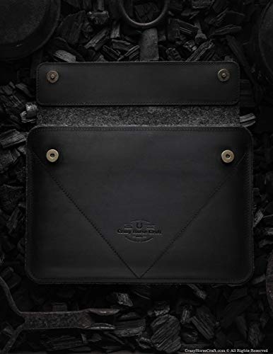 Black MacBook Pro 13/14 / 15/16 inch case/sleeve 100% wool felt handmade unique vintage genuine Crazy Horse style Italian premium leather laptop cover 2022 MB Air 13 M1 M2 bag, Crazy Horse Craft