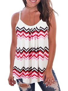 kaei&shi print long vest,flowy tank top for women,pleated dressy loose cami,swing spaghetti strap camisole 2x 2xl plus size zigzag white xx-large