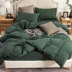 pure era jersey knit duvet cover set 100% t-shirt cotton super soft comfy 3pc bedding set with zipper closure (solid forest green, queen)