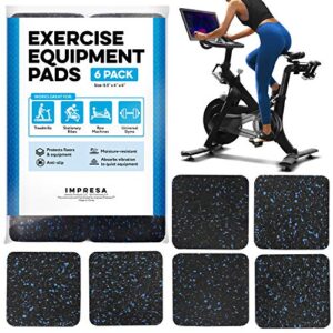 [6 pack] exercise equipment mat 4" x 4" x 0.5" pads - treadmill mat for carpet protection - protective anti-slip treadmill pad for hardwood floors & carpets - home gym accessories - protect floors