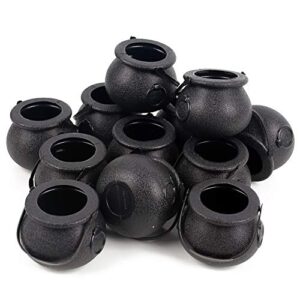 futureplusx 12 pcs black cauldron kettles, plastic witch cauldron candy serving bowls mini black buckets for st.patrick's day halloween wizard theme party favor decor