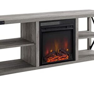 Walker Edison Faye Modern Farmhouse Metal X Fireplace TV Stand for TVs up to 65 Inches, 60 Inch, Grey