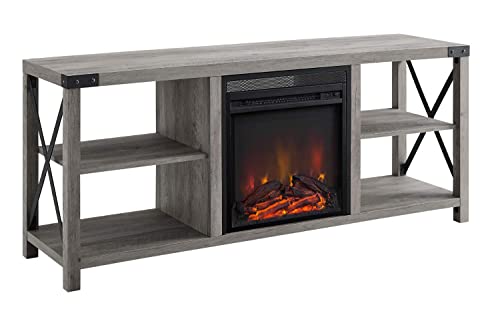 Walker Edison Faye Modern Farmhouse Metal X Fireplace TV Stand for TVs up to 65 Inches, 60 Inch, Grey