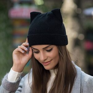 Women Pussy Hat Cat Ear Beanie Hat Wool Braided Knit Trendy Winter Warm Cap (Black) Braided Knit Trendy Winter Warm Cap