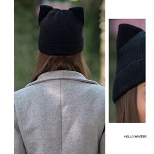 Women Pussy Hat Cat Ear Beanie Hat Wool Braided Knit Trendy Winter Warm Cap (Black) Braided Knit Trendy Winter Warm Cap