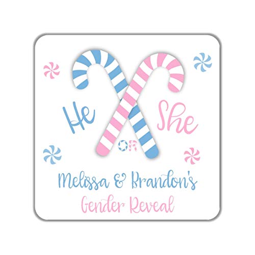 Candy Cane Gender Reveal Stickers, Personalized Party Favor Labels, Christmas Themed Baby Shower, Choice of Pack Size