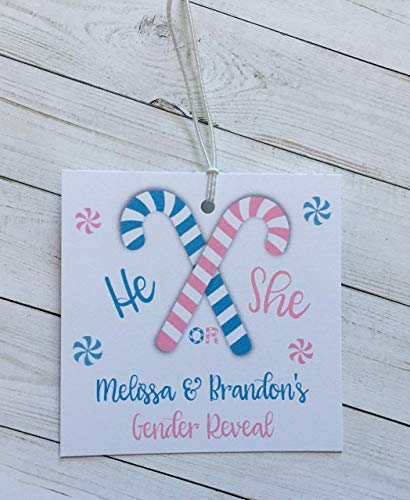 Candy Cane Gender Reveal Stickers, Personalized Party Favor Labels, Christmas Themed Baby Shower, Choice of Pack Size