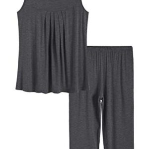 Latuza Women's Summer Pleated Tank Top Capris Pajamas Set M DarkGray