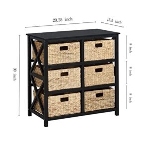 eHemco 3 Tier X-Side End Storage Cabinet with 6 Wicker Baskets, Black