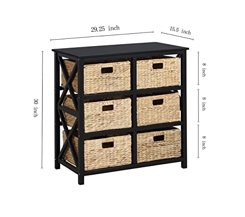 eHemco 3 Tier X-Side End Storage Cabinet with 6 Wicker Baskets, Black