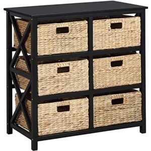 eHemco 3 Tier X-Side End Storage Cabinet with 6 Wicker Baskets, Black