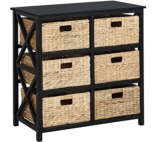 eHemco 3 Tier X-Side End Storage Cabinet with 6 Wicker Baskets, Black