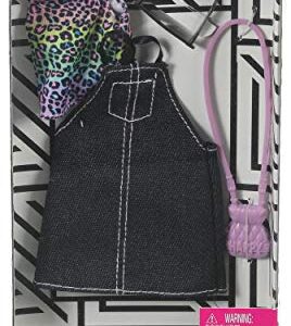 Barbie Clothes Black Denim Jumper and Animal Print Top, Plus 2 Accessories Dolls, Gift for 3 to 7 Year Olds