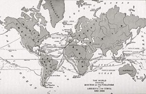 posterazzi dpi12280793large map of the world showing the routes of navigators to america and india from 1492-1600. from the history of our country, published 1899 photo print, 34 x 22, multi