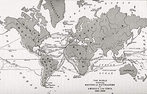 Posterazzi DPI12280793LARGE Map of The World Showing The Routes of Navigators to America and India from 1492-1600. from The History of Our Country, Published 1899 Photo Print, 34 x 22, Multi