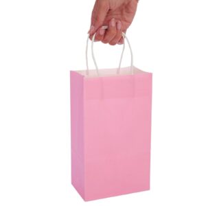 BLUE PANDA 25 Pack Gift Bags with Handles 5.3x3.2x9 Inches, Small Kraft Paper Bag for Birthday, Wedding Party Favors (Pink)