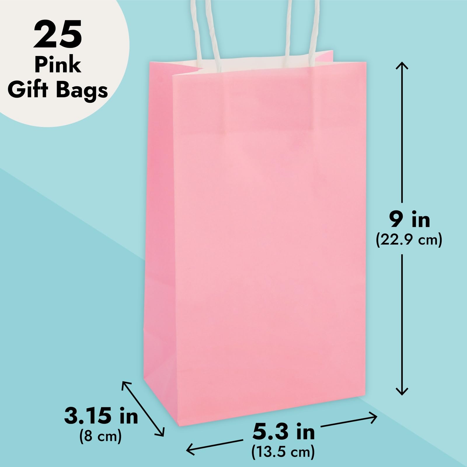 BLUE PANDA 25 Pack Gift Bags with Handles 5.3x3.2x9 Inches, Small Kraft Paper Bag for Birthday, Wedding Party Favors (Pink)