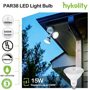 hykolity Outdoor Led Flood Light, Waterproof PAR38 LED Bulb, Dimmable, 15W=150W, 5000K Daylight, 1600lm, E26 Base, UL Listed (6 Pack)