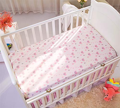 La Premura Baby Elephant Nursery Crib Bedding Set for Girls – Pink Elephant & Love Balloons 3-Piece Standard Size Crib Set, Pink & Gray