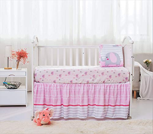 La Premura Baby Elephant Nursery Crib Bedding Set for Girls – Pink Elephant & Love Balloons 3-Piece Standard Size Crib Set, Pink & Gray