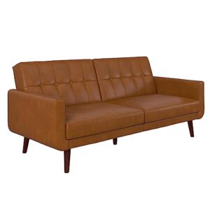 dhp nia upholstered modern, adjustable sofa bed and couch, camel faux leather futon