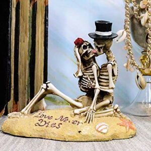 Ebros Love Never Dies Shipwrecked Castaway Wedding Skeleton Hot Couple Making Out by The Beach Statue 5.25" Long Day of The Dead Decorative Valentine Skeleton Lovers Kissing Figurine