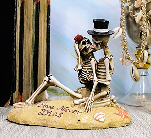 Ebros Love Never Dies Shipwrecked Castaway Wedding Skeleton Hot Couple Making Out by The Beach Statue 5.25" Long Day of The Dead Decorative Valentine Skeleton Lovers Kissing Figurine