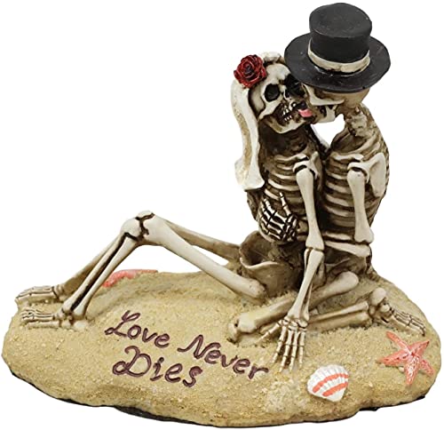 Ebros Love Never Dies Shipwrecked Castaway Wedding Skeleton Hot Couple Making Out by The Beach Statue 5.25" Long Day of The Dead Decorative Valentine Skeleton Lovers Kissing Figurine