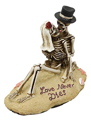 Ebros Love Never Dies Shipwrecked Castaway Wedding Skeleton Hot Couple Making Out by The Beach Statue 5.25" Long Day of The Dead Decorative Valentine Skeleton Lovers Kissing Figurine