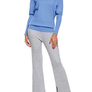 Women's Long Sleeves V Neck Cashmere Blend Sweater, Batwing Sleeves Women Tops Fall Sweaters, X01 V Neck Bat Sleeve Blue, US Large = Tag 4XL