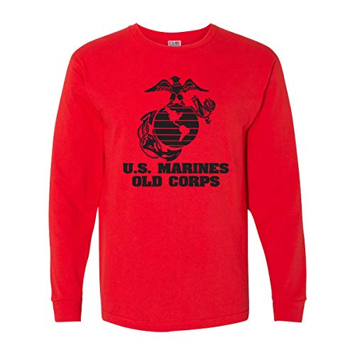 eMarinepx Old Corps Long Sleeve T-Shirt Red. Made in USA. Officially Licensed with The United States Marine Corps