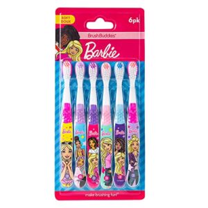 brush buddies 6 pack barbie toothbrushes for kids, children's toothbrushes, soft bristle toothbrushes for kids