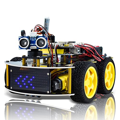 KEYESTUDIO Smart Car Robot,4WD Programmable DIY Starter Kit for Arduino for Uno R3,Electronics Programming Project/STEM Educational/Science Coding Robot for Teens Adults,15+