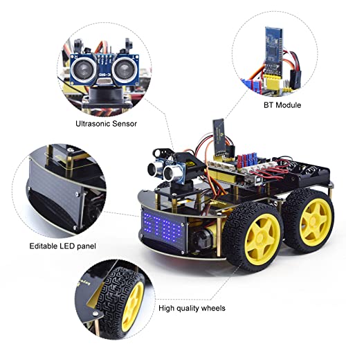 KEYESTUDIO Smart Car Robot,4WD Programmable DIY Starter Kit for Arduino for Uno R3,Electronics Programming Project/STEM Educational/Science Coding Robot for Teens Adults,15+