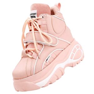 ANUFER Women's Goth Punk High Top Platform Chunky Sneakers Lace Up Wedgel Heel Dad Shoes Pink SN02924 US7.5