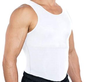 esteem apparel new mens compression shirt slimming body shapewear undershirt (white, large)