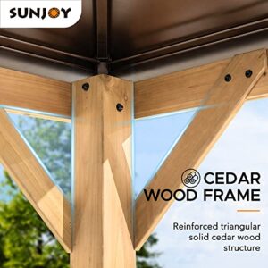 Sunjoy 11' X 11' Cedar Framed Wood Gazebo with Brown Double Steel Hardtop Roof Permanent Canopy for Garden, Backyard Shade, 11 x 11 ft-Chapman