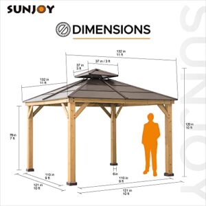 Sunjoy 11' X 11' Cedar Framed Wood Gazebo with Brown Double Steel Hardtop Roof Permanent Canopy for Garden, Backyard Shade, 11 x 11 ft-Chapman