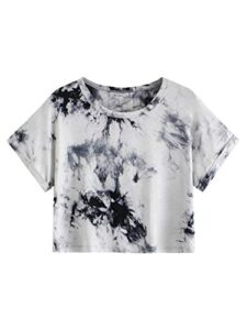 sweatyrocks women's round neck short sleeve casual tie dye crop top t-shirt grey xs