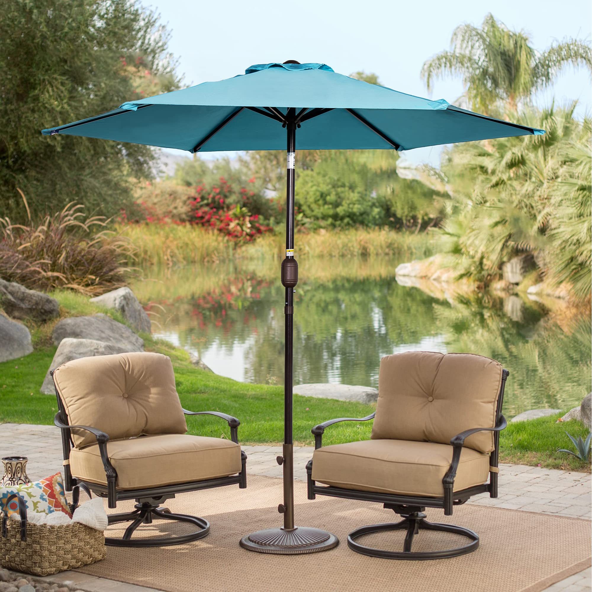 Sundale Outdoor 7.2 ft Patio Umbrella Table Market Umbrella with Push Button Tilt & Aluminum Pole, Polyester Canopy for Garden, Deck, Backyard, Pool (BLUE)