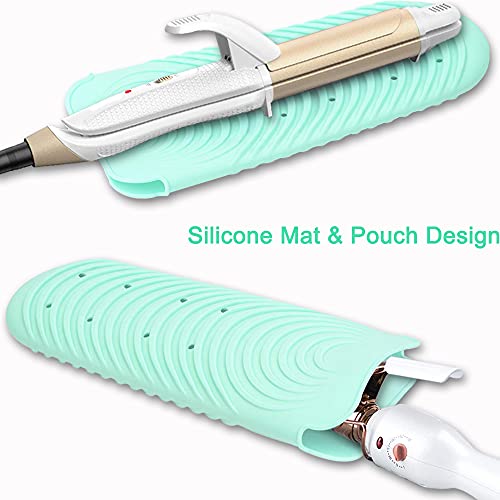 Heat Resistant Mat for Curling Iron, Flat Iron Silicone Mat Pouch for Hair Straightener, Portable Travel Curling Iron Holder for Crimping Iron, Curling Wand, Waving Iron and Hot Hair Styling Tools