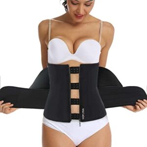 HOPLYNN Sweat Waist Trainer for Women Two Belts, Neoprene Workout Corset Waist Trainer Cincher Trimmer Shaper Zipper Black Small