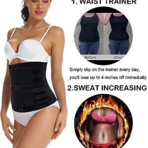 HOPLYNN Sweat Waist Trainer for Women Two Belts, Neoprene Workout Corset Waist Trainer Cincher Trimmer Shaper Zipper Black Small