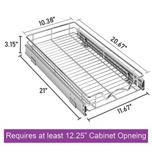 HOLD N' STORAGE Pull Out Cabinet Organizer, Heavy Duty-with Lifetime Limited Warranty -11”W x 21”D - Requires At Least a 12-1/4” Cabinet Opening, Steel Metal cabinet drawers slide out, Chrome Finish