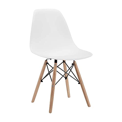 CangLong , Modern Mid-Century Side Chair with Natural Wood Legs for Kitchen, Living Dining Room, White