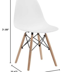 CangLong , Modern Mid-Century Side Chair with Natural Wood Legs for Kitchen, Living Dining Room, White