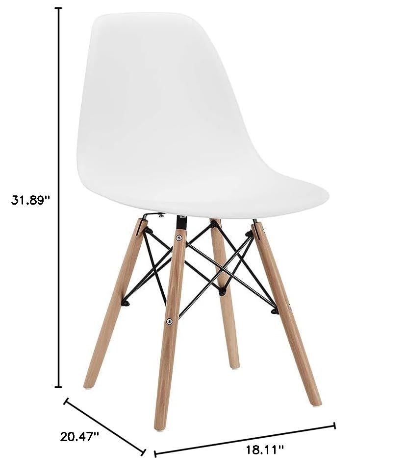 CangLong , Modern Mid-Century Side Chair with Natural Wood Legs for Kitchen, Living Dining Room, White