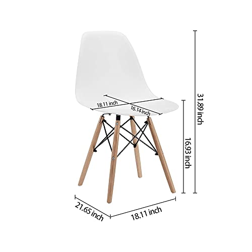 CangLong , Modern Mid-Century Side Chair with Natural Wood Legs for Kitchen, Living Dining Room, White